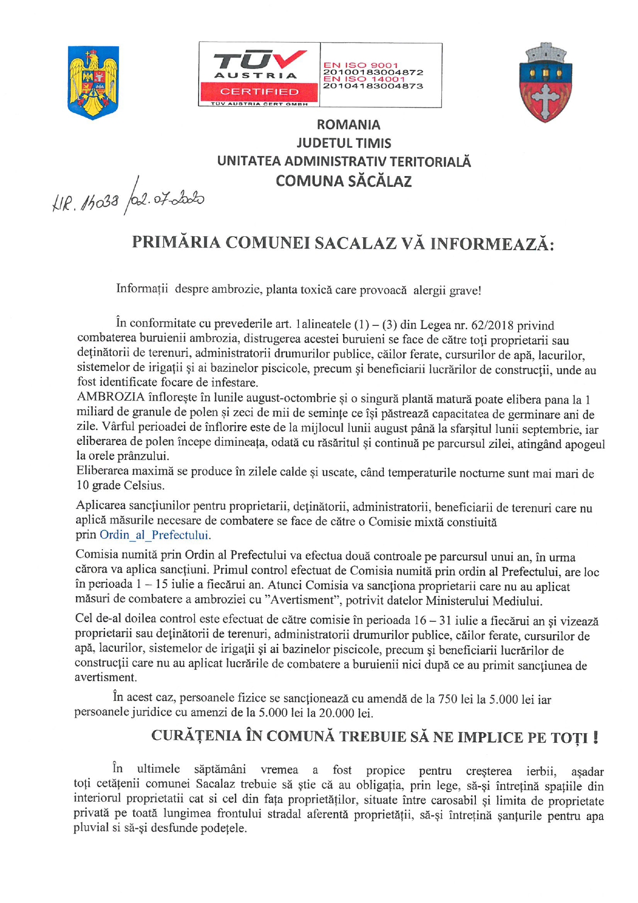 Informatii de interes public privind ambrozia si alergiile ce le ...